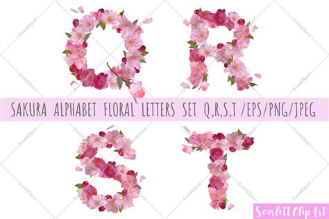 Spring Floral Sakura Letters Set Q R S T Graphic By Scarlettclipart