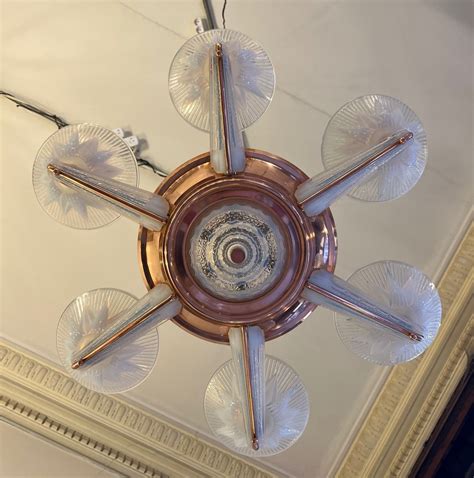 Proantic Splendide Lustre Art Déco H Petitot Et Jean Gauthier en mé