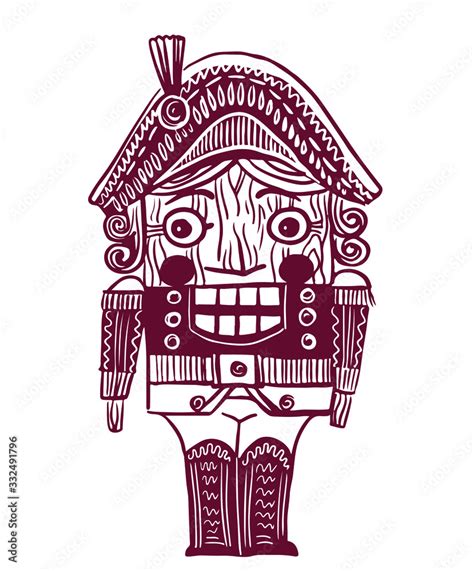 Sketch Picture Isolate Wooden Nutcracker Doll For Cracking Nuts