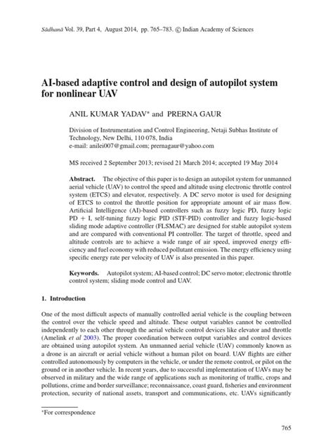 Ai Based Adaptive Control And Design Of Autopilot System For Nonlinear Uav Pdf Flight
