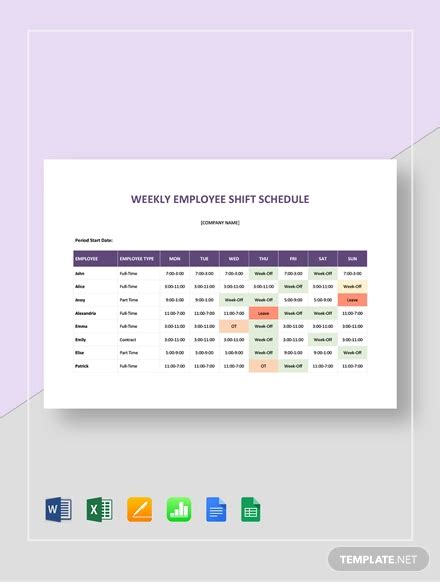 Shift Schedule Examples Google Docs Google Sheets Excel Word