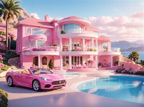 Premium Photo Barbie Dream House With Swimming Pool And Convertible Car