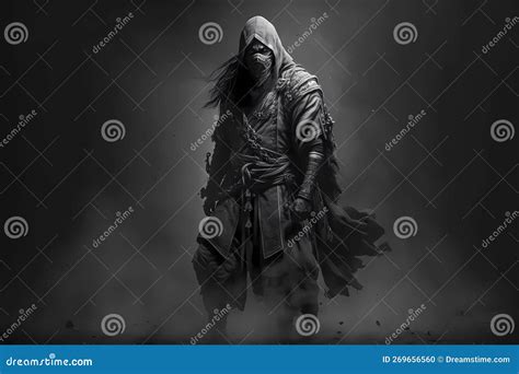 Ancient Traditional Chinese Assassin Ninja In Black Clothes Dark Background Wallpaper Ai