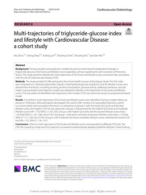Pdf Multi Trajectories Of Triglyceride Glucose Index And Lifestyle