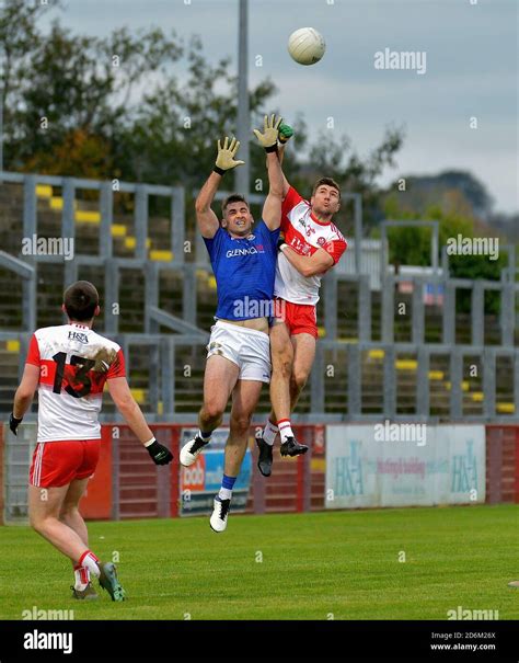 Longfords Kevin Diffley Blue And Derrys Ciaran Mcfaul In An Aerial Dual During Their Inter