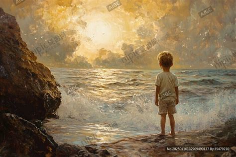 Ai创作图海边日落油画 油画小孩 海天一色美术绘画 日落手绘油画 小朋友油画 夕阳下玩耍的小男孩 唯美小女孩海边插画 海天一色油画 海边晚霞油画 看海的姑娘 Tif唯美油画 海天一色绘画 欧美