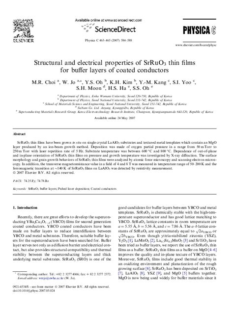 Pdf Structural And Electrical Properties Of Srruo3 Thin Films For Buffer Layers Of Coated