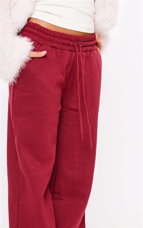 Burgundy Drawstring Oversized Wide Leg Sweatpants Prettylittlething Usa