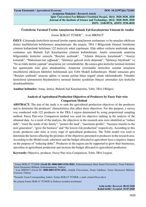 Pdf Analysis Of Agricultural Production Objectives Of Producers By Fuzzy Pair Wise Comparison