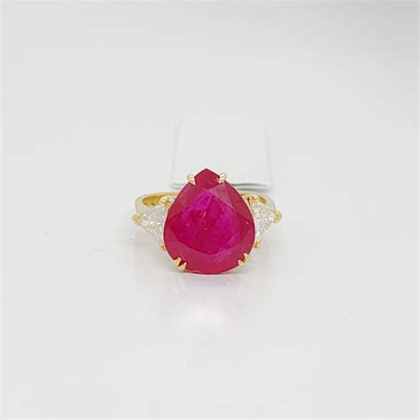 Gia Mozambique Ruby Pear And White Diamond Trillion Three Stone Ring For Sale At 1stdibs