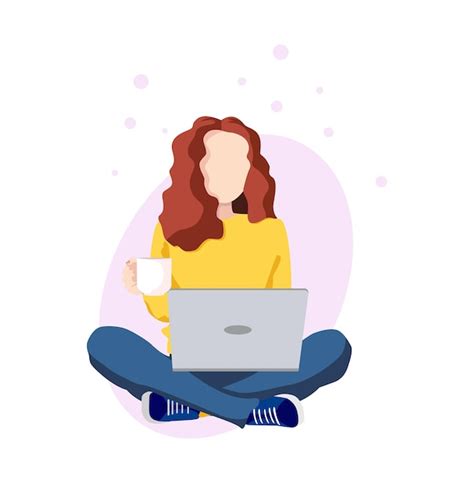 Premium Vector Girl Sitting With Legs Crossed And Laptop Vector