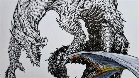 펜드로잉 흑백드래곤 그리기 펜그림 Youtube