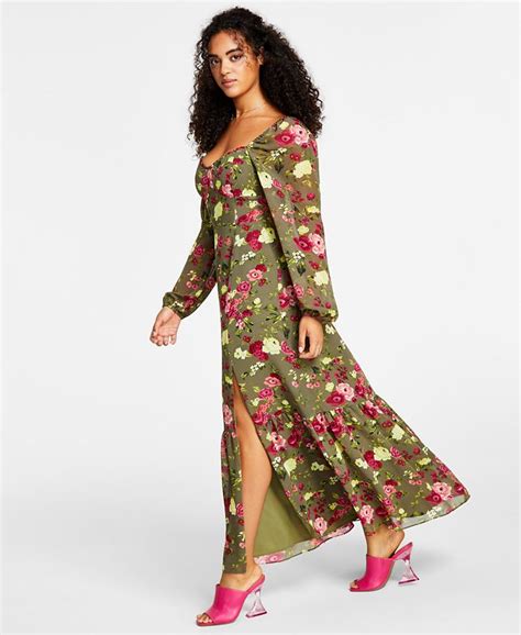 Bar Iii Womens Printed Bustier Side Slit Maxi Dress Created For Macy