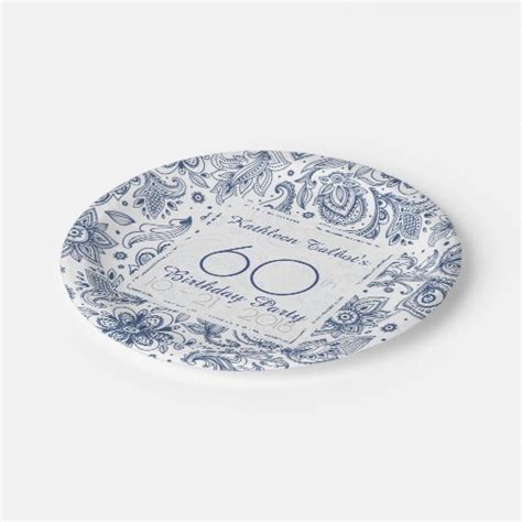 Blue Vintage 60th Birthday Party Paper Plate Zazzle