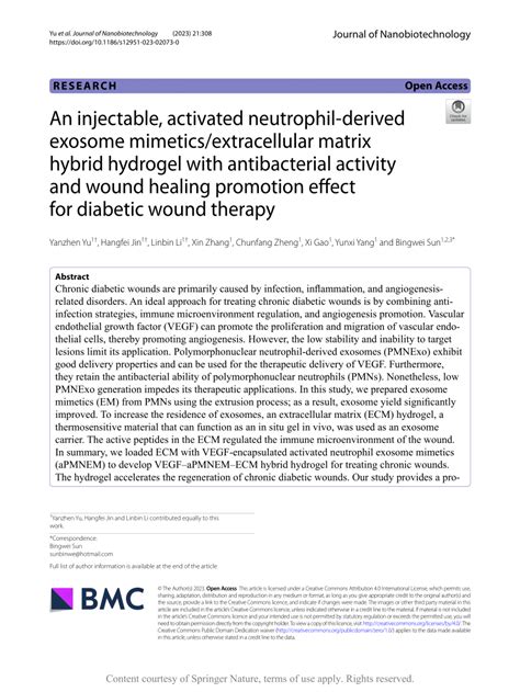 Pdf An Injectable Activated Neutrophil Derived Exosome Mimeticsextracellular Matrix Hybrid
