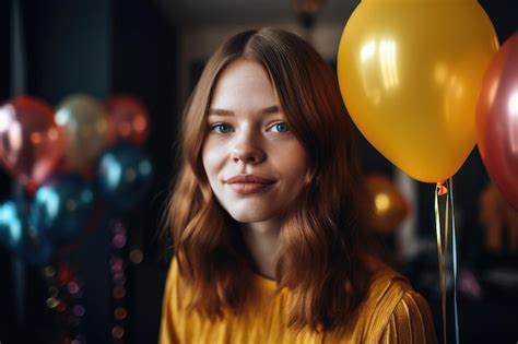 Retrato de una joven feliz en una fiesta de cumpleaños creada con ia