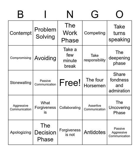 Conflict Resolution Bingo Card