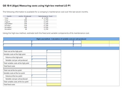 Solved QS 18 4 Algo Measuring Costs Using High Low Method Chegg Com