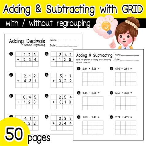 Adding And Subtracting Decimals With Grid Withwithout Regrouping