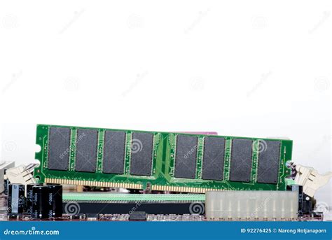 Close Up Of Electronic Ram Random Access Memory On Mainboard Computer Stock Image Image Of