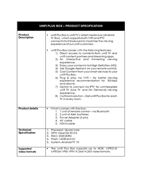 Unifi Plus Box Product Specification V2 Pdf