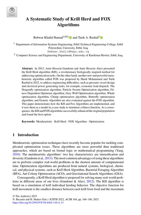 Pdf A Systematic Study Of Krill Herd And Fox Algorithms