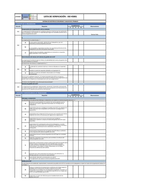 Checklist Iso 45001 Pdf Auditoría Planificación