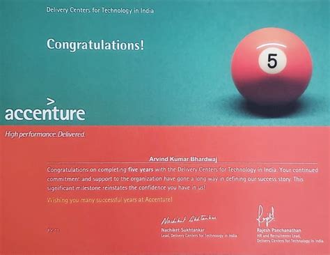 5 Years Completion Certificate From Accenture Ppt