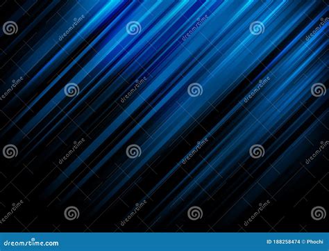 Abstract Blue Stripe Diagonal Lines Light On Black Background With
