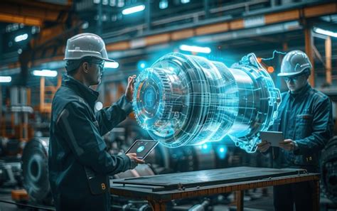 Industrial Workers Utilizing Augmented Reality Technology Premium AI