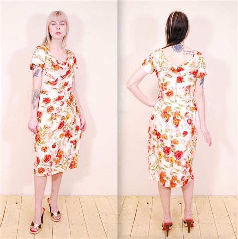 1960s Cecil Chapman Floral Silk Wiggle Dress Cocktail Dress Party