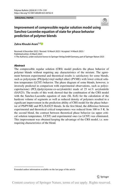 Improvement Of Compressible Regular Solution Model Using Sanchez Lacombe Equation Of State For