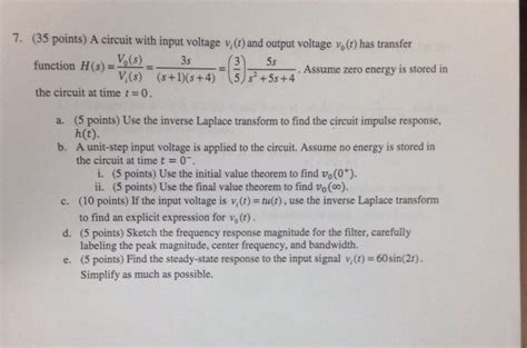 Solved 7 35 Points A Circuit With Input Voltage Vitand