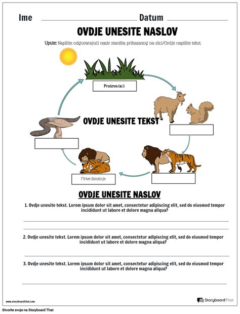 Predložak Radnog Lista Ekosustava Za Ispis Storyboard
