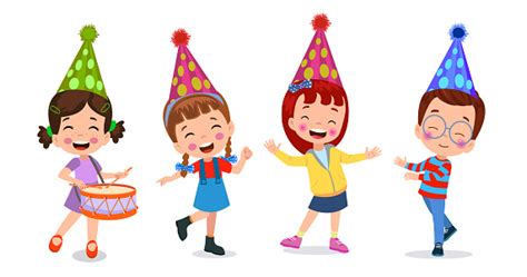 상단에 생일 축하라는 문구가 적힌 파티 모자를 쓴 소녀의 만화 공휴일에 대한 스톡 벡터 아트 및 기타 이미지 공휴일 귀여운