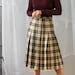Vintage 100 Silk Pleated Midi Skirt With Cream Black Plaid Pattern