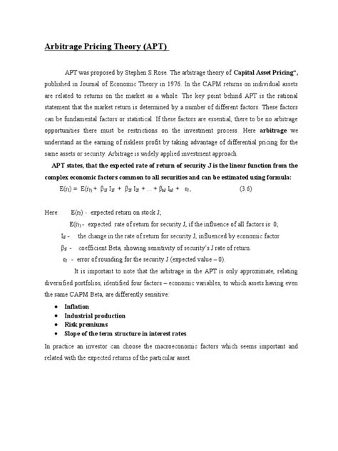Arbitrage Pricing Theory Pdf Capital Asset Pricing Model Efficient Market Hypothesis
