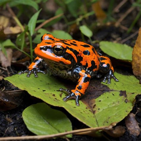 Fire Bellied Toad Blending Into Underbrush With Belly Flashing Orange Stock Image Image Of