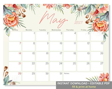 Fillable May 2023 Calendar Cute Printable May Planner Floral Etsy Artofit