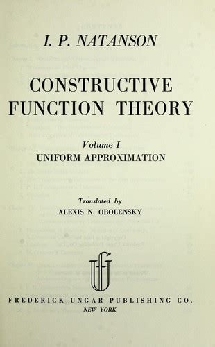 Constructive Function Theory By I P Natanson Open Library