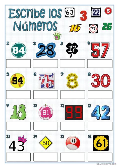 ESCRIBE LOS NUMEROS Español ELE hojas de trabajo pdf doc
