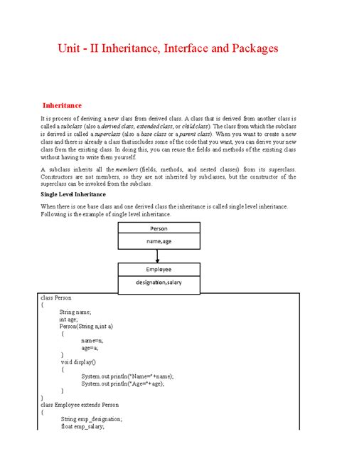 Unit Ii Inheritance Interfaces And Packages In Java Studocu