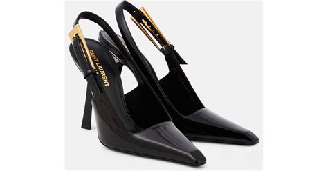 Saint Laurent Lee Patent Leather Slingback Pumps In Black Lyst