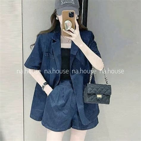 Set Jean N Xanh I Ch I I Ti C Nahouse Set Vest N Qu N I M N O En D Y K M Kho C Thi T