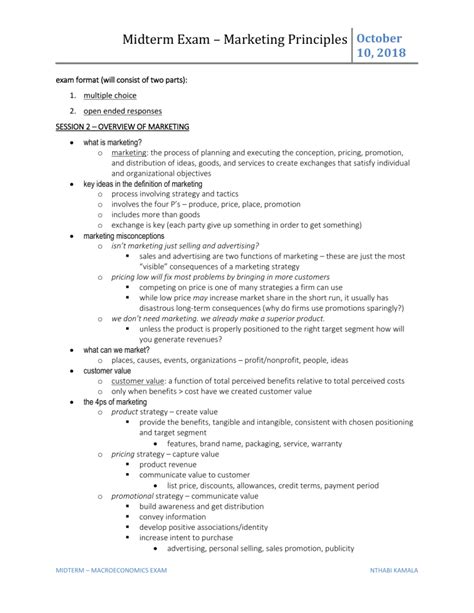 Marketing Principles Midterm Exam Study Guide