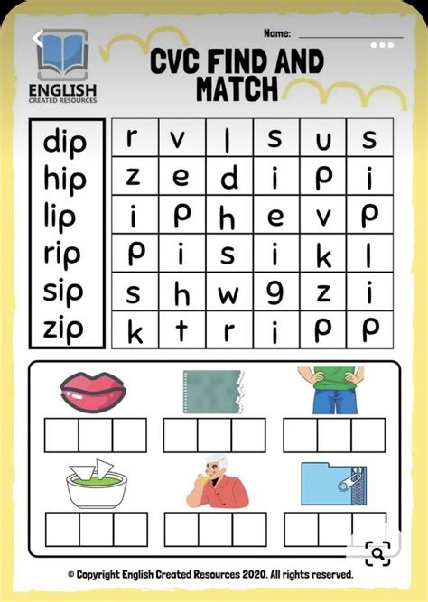 The Cvc Find And Match Worksheet Is Shown In This Graphic File Which Includes