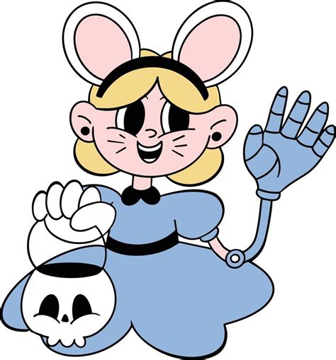 Cute Cartoon Girl With A Skeleton In The Form Of A Mouse Sticker