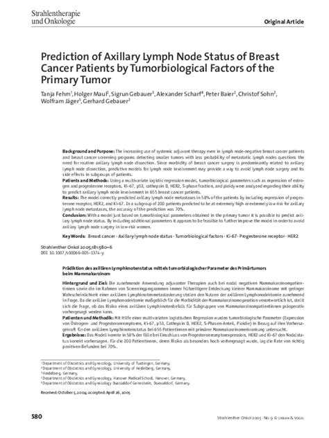 Pdf Prediction Of Axillary Lymph Node Status Of Breast Cancer