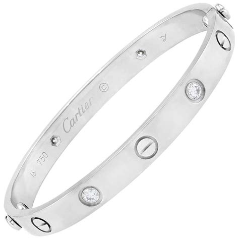 Cartier 18 Karat White Gold 4 Diamond Love Bangle Bracelet With