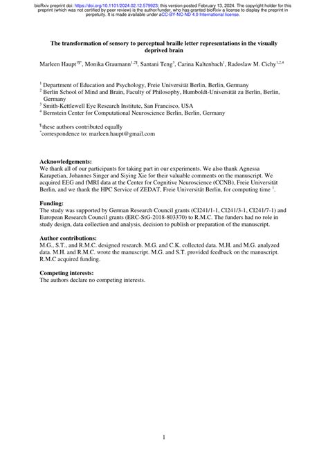 Pdf The Transformation Of Sensory To Perceptual Braille Letter Representations In The Visually